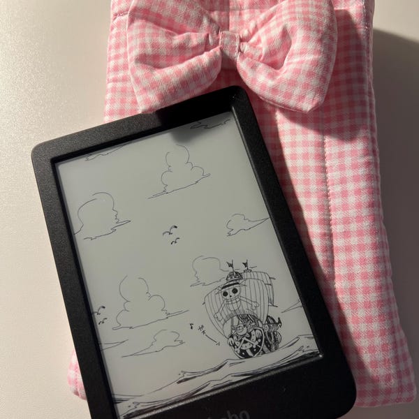 Pink Gingham Check Quilted Kobo Sleeve With Bow. Quilted Sleeve for ...