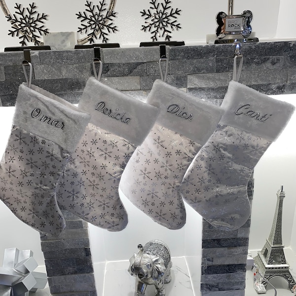 Personalized Elegant Silver White Christmas Stockings - 20" Silver ...