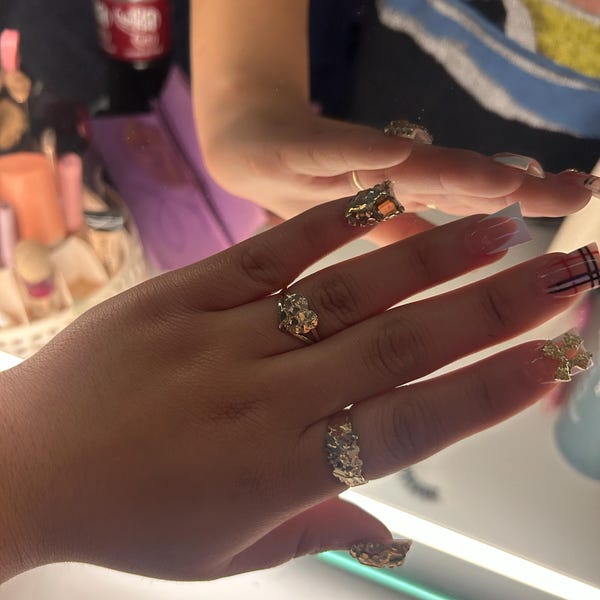 10k Solid Gold Custom Name Double Finger Ring Personalized Two Finger ...