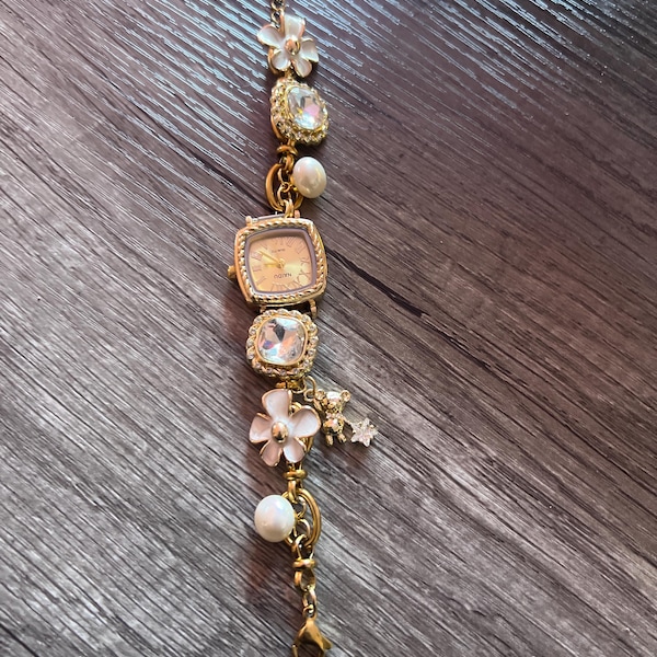 Retro Charms Watch Bracelet,gold Plated Pearl & Bead Charms Jewelry ...