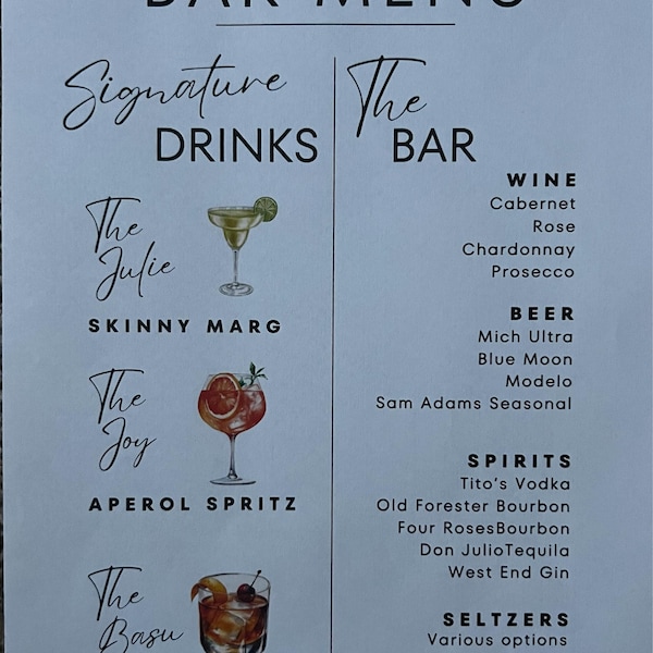 Signature Drink Sign Template, Signature Drink Bar Menu Template ...