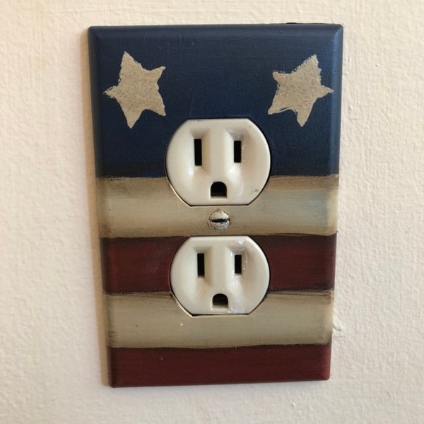 Hand Painted American Flag Light Switch Cover, Patriotic Home Decor - Etsy