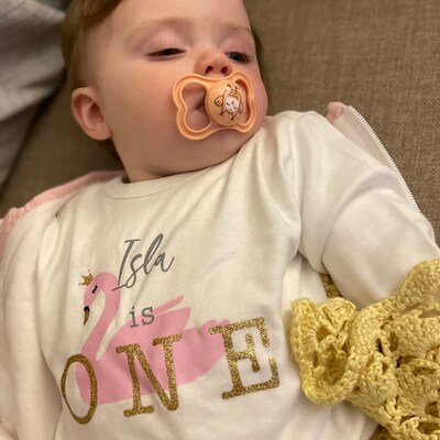 Personalised 1st Birthday Pyjamas, Baby Girl Pjs, Swan Theme, First ...