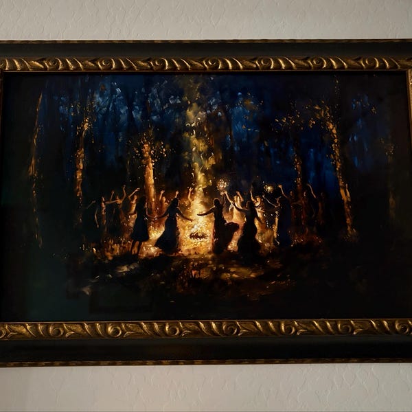 Fire Dance Wall Art, Nymphs Witches Dancing, Gothic Painting, Dark ...