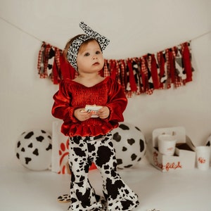 Girls Cow Pants, Cow Print Bell Bottoms, Cow Birthday Pants, Farm Theme ...