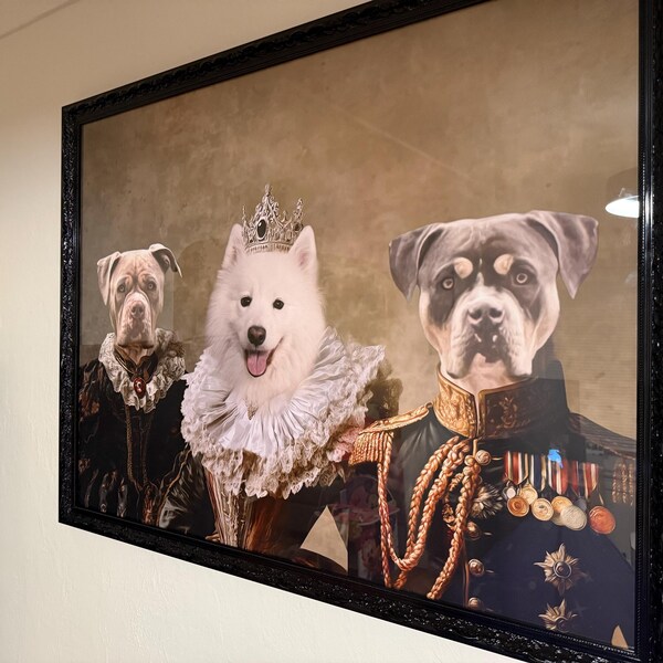 Custom Dog Portrait, King Queen Pet Art, Personalized Pet Gift ...