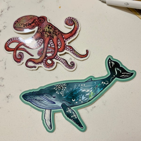 Humpback Whale Sticker - Ocean, Stickers, 3 Inch Vinyl, Blue, Whale ...