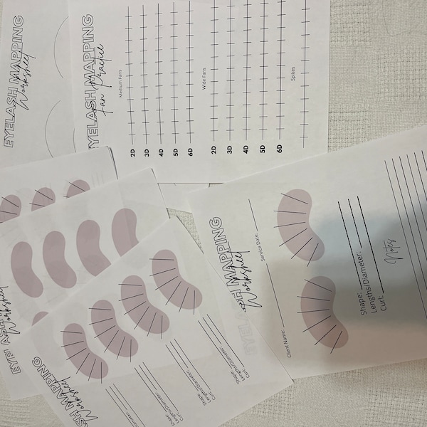 Lash Map Practice Sheets, Eyelash Mapping Sheets, Eyelash Styling, Lash ...
