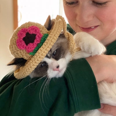 Pink Flower Summer Hat Cat Hats Cat Costumes Cat Accessories Cat ...