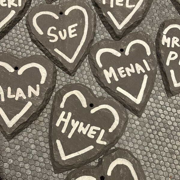 X20 6cm Handmade Natural Slate Heart Mini Chalkboard Tags Wedding ...