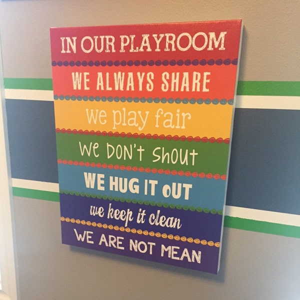 Playroom Rules Sign. Childrens Wall Art. Kids Room Decor. Rainbow ...