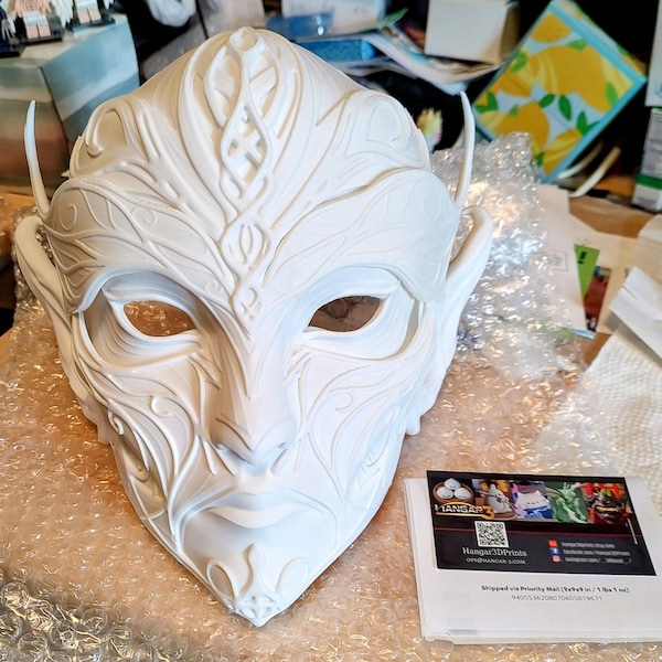Dark Elf Full Face Mask - 3D Printed Décor, Costume, Cosplay, Unpainted ...