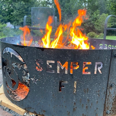 30 Inch Semper Fi, USMC , Marine Fire Pit. Heavy Duty 12 Gauge Steel ...
