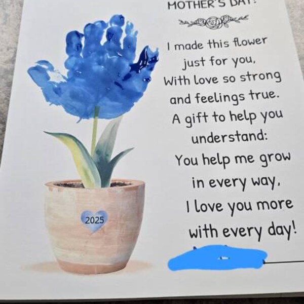 Mother’s Day Handprint Craft, Printable Flower Poem Art for Kids, DIY ...