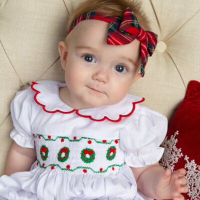 Elsie Evergreen Wreath Smocked Bubble Christmas Smocked Outfit for ...