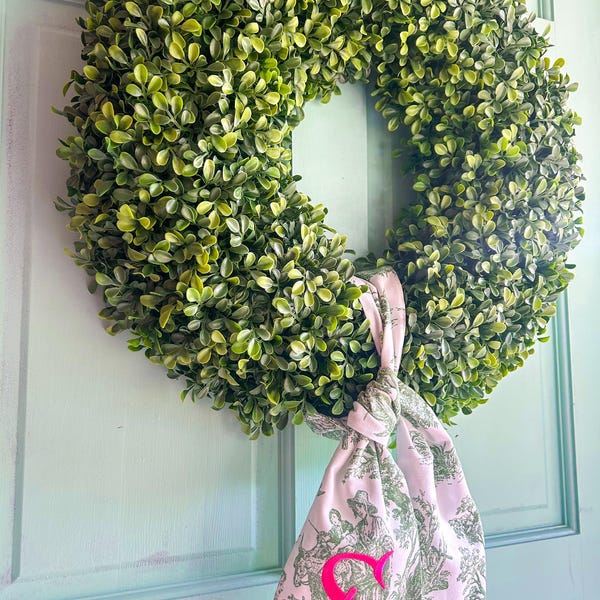 Spring Green Stripe Monogram Wreath Sash for Front Door, Personalized ...