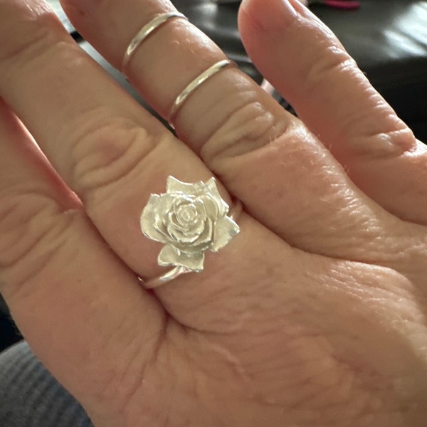 925 Sterling Silver Rose Ring, Rose Diamond Ring, Flower Pattern Ring ...