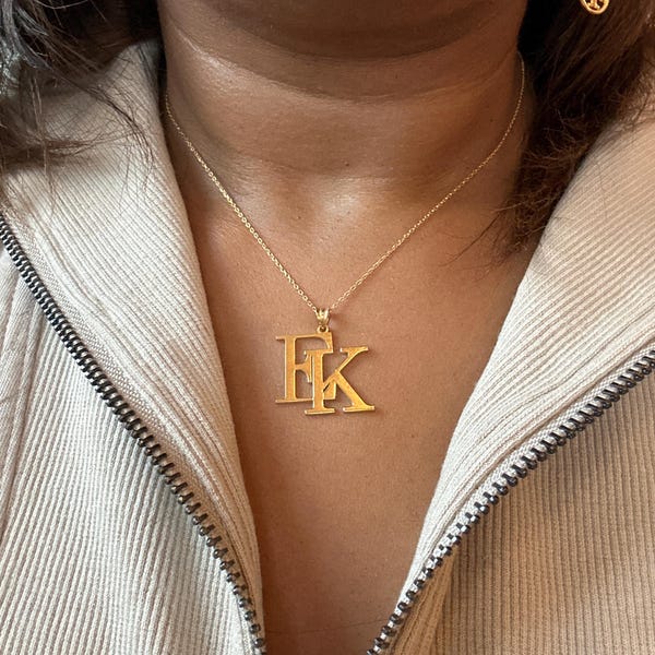 Handmade Double Initial Necklace: Sterling Silver Two Letter Pendant - Etsy