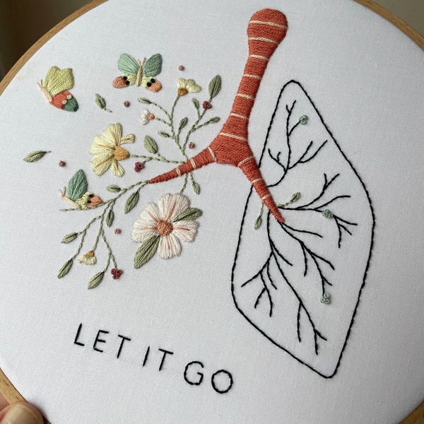 Let It Go Floral Lung Embroidery Pattern | Mental Health Craft | Floral ...