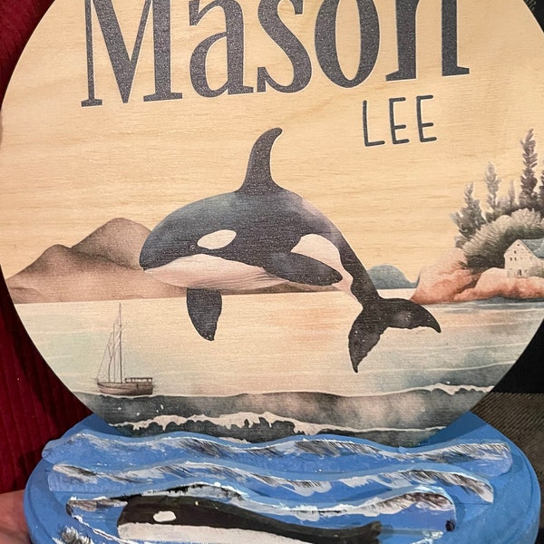 Orca Whale Wood Name Sign, Under the Sea Baby Sign, Round Wood Baby ...