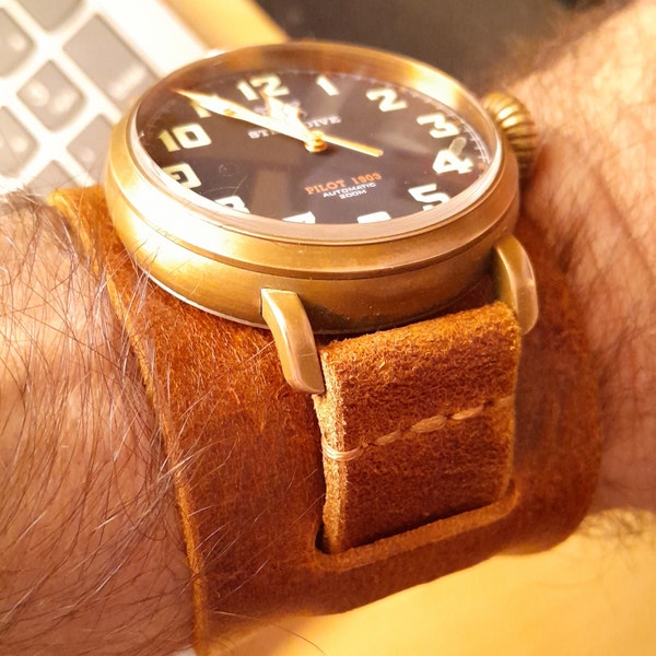 Leather Watch Strap, Bund Strap, Distressed Leather Cuff Watch Band for ...