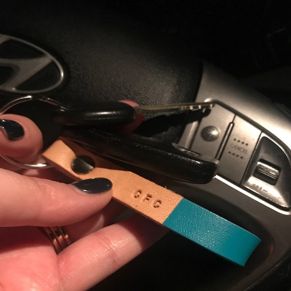 Custom Cobalt Blue Leather Keychain, Custom Keychain, Personalized ...