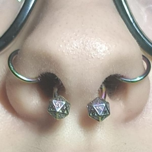 16G DND Dice Internally Threaded Septum Ring/horseshoe Ring/d20 Septum ...