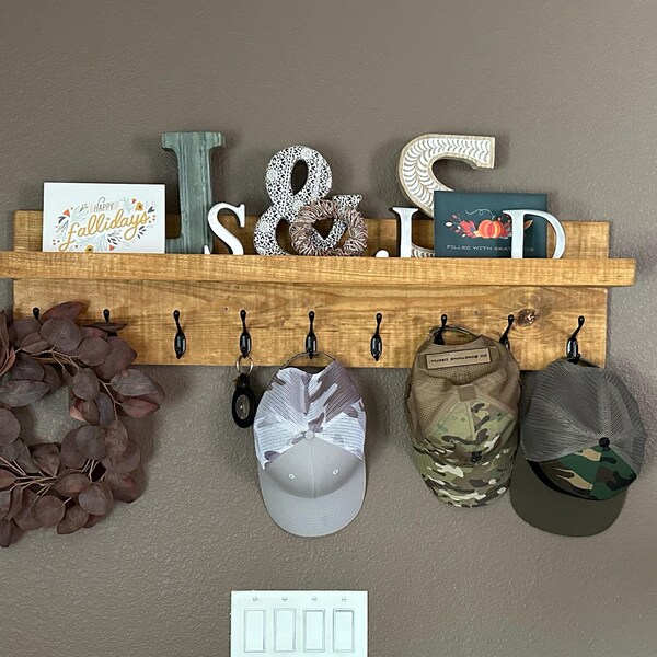 Coat Rack and Key Holder, Entryway Organizer, Shelf, Wall Mounted Coat ...