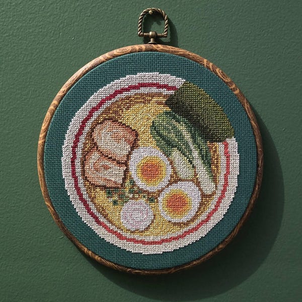 Ramen Cross Stitch Pattern, Food Embroidery, Kitchen Cross Stitch, Bowl ...