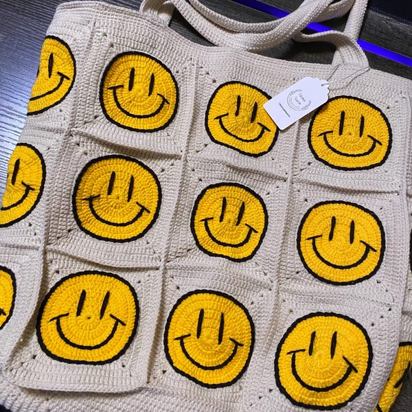 Smiley Face Crochet Bag, the Happiest Bag, Smiley Face Bag, 90s ...