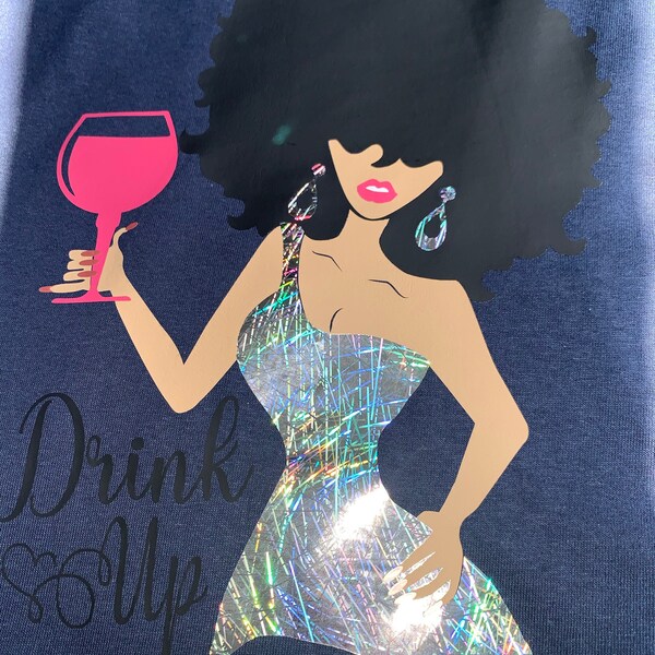 Woman Drink Up Svg Afro With Wine Svg Woman Drinking Wine Svg Black