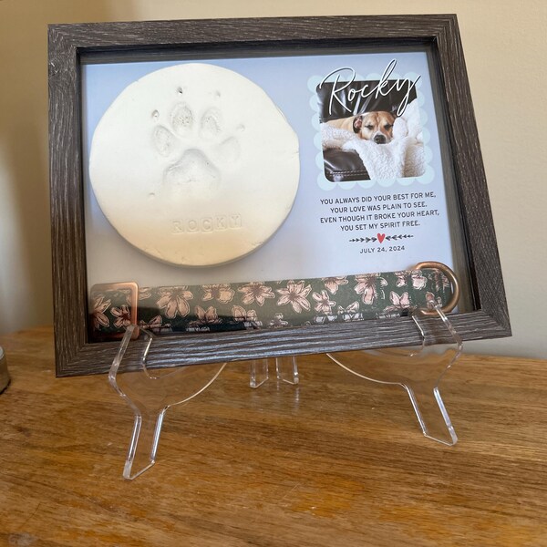 Pet Memorial Gift With Collar and Clay Paw Print Shadow Box, Clay Paw ...