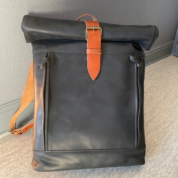 Leather Backpack Roll Top Backpack Mens Backpack Roll up Backpack ...