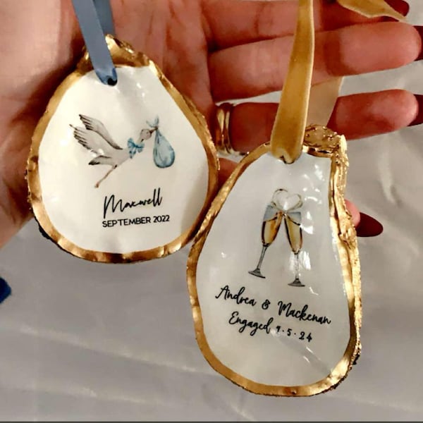 Engagement Oyster Shell Ornaments, Just Married Gifts, Custom and ...