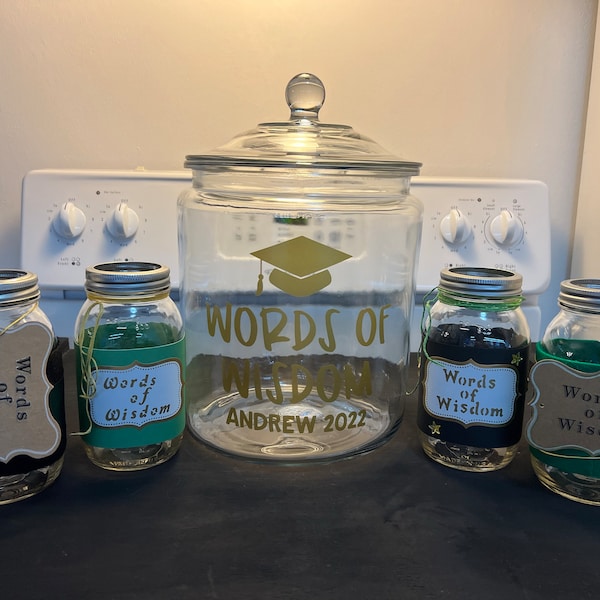 Graduation Wishes, Words of Wisdom, Personalized Jar Decal, Gifts for ...
