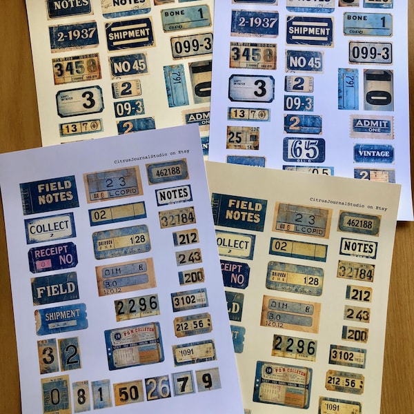 Number Labels, Vintage Labels, Junk Journal Kit, Vintage Tags, Specimen ...