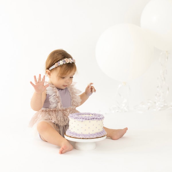 Sitter Girl Romper Photo Prop, Purple Baby First Birthday Photography ...