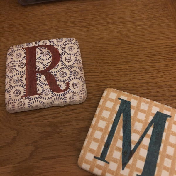 Resin Ceramic Letter Alphabet Pattern Tile Coaster Personalise Coasters ...