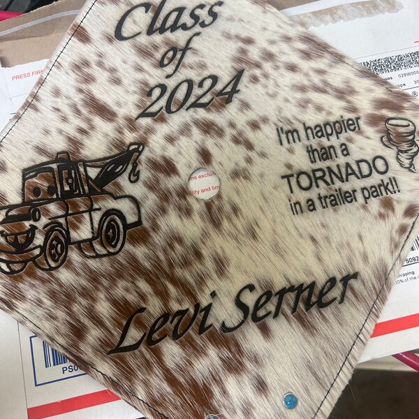 Grad Cap Topper Western Cowhide Personalized Mortar Board Cover ...