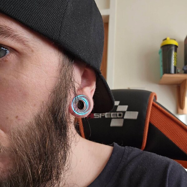 Aurora Borealis Glass Ear Tunnel Double Flare Ear Plug Saddle Tunnel ...