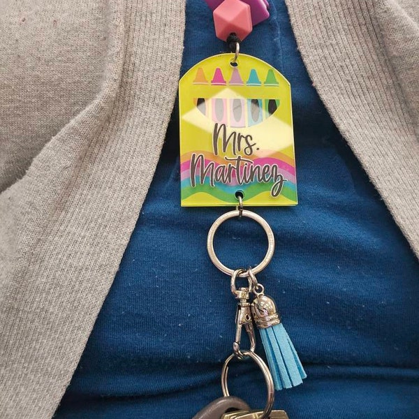 Teacher Subject Lanyard - Personalized Lanyard for ID Badge - Beaded ...