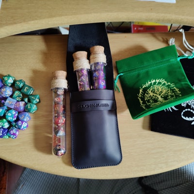 RPG Dice Potion Bag With Fantasy Dice Potion Flask Set: Black Leather ...