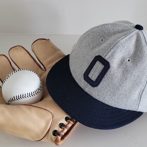 Light Grey Melton Wool 8 Panel Baseball Cap With Navy Soutache, Eyelets ...