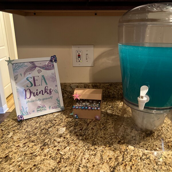 Mermaid Party Drink Sign Purple Teal Gold Birthday Theme Sea Water ...