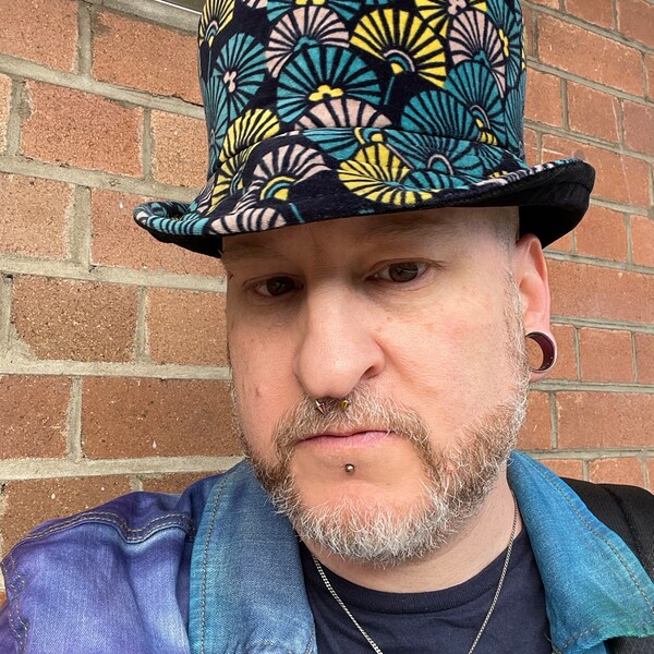 Pale Blue/green Slouchy Top Hat, Appliqué Detailing, Unique Top Hat ...