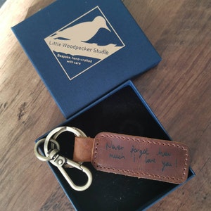 Leather Keyring Gift Personalized Handwriting Leather Key - Etsy