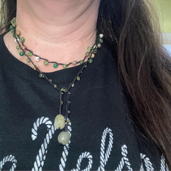 Orange and Yellow Handmade Wrap Lariat-style Beaded Crochet Gemstone ...