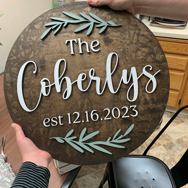 Round Last Name Sign, Round Wedding Sign, Established Sign, Wedding ...