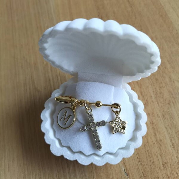 Personalized Italian Cornicello Gold Baby Pin | Baby Brooch | Baptism ...