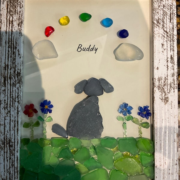 Pebble Dog or Sea Glass Dog at the Rainbow Bridge, Sea Glass Art ...